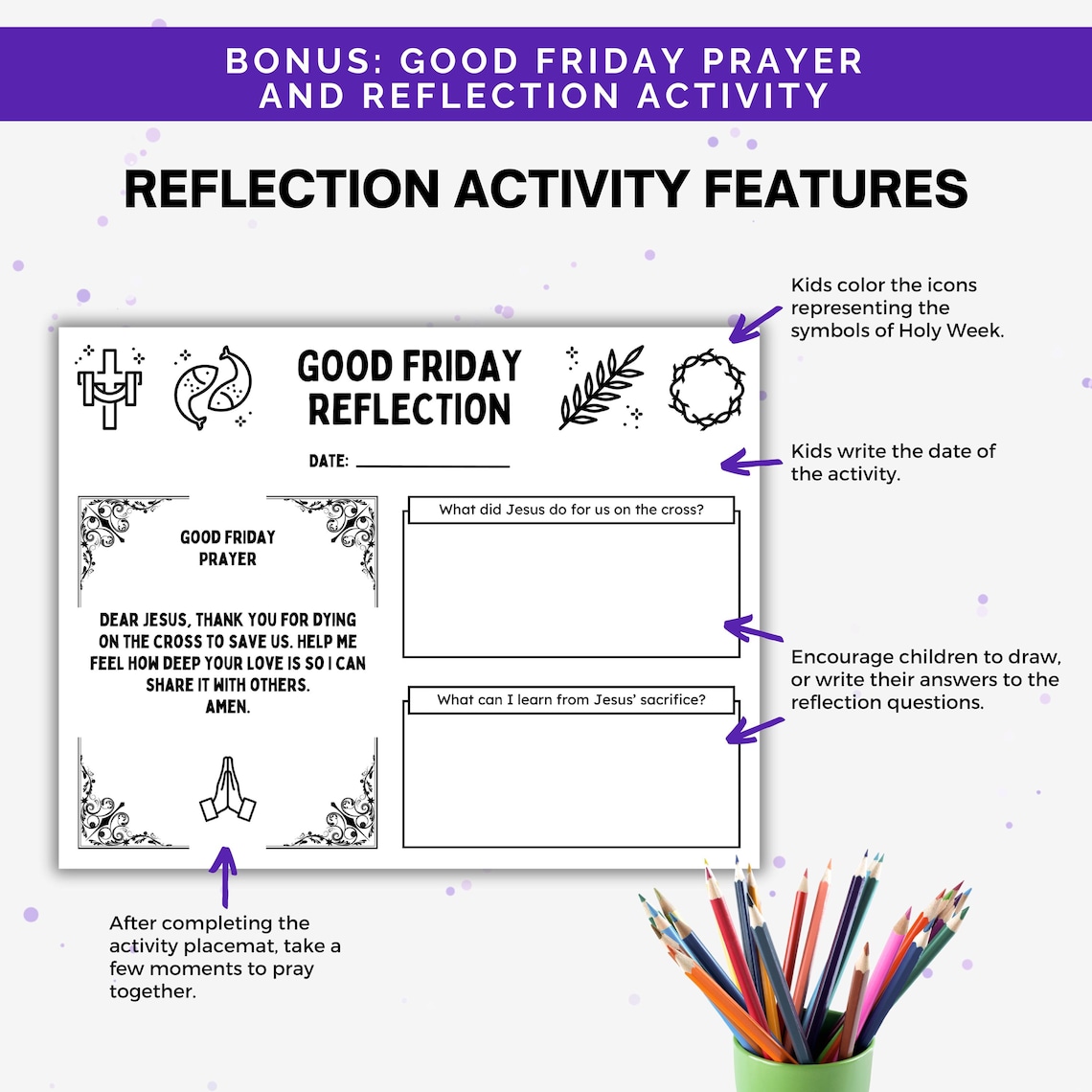 Good Friday Activity Placemat for Kids, Printable Holy Week Lent ...
