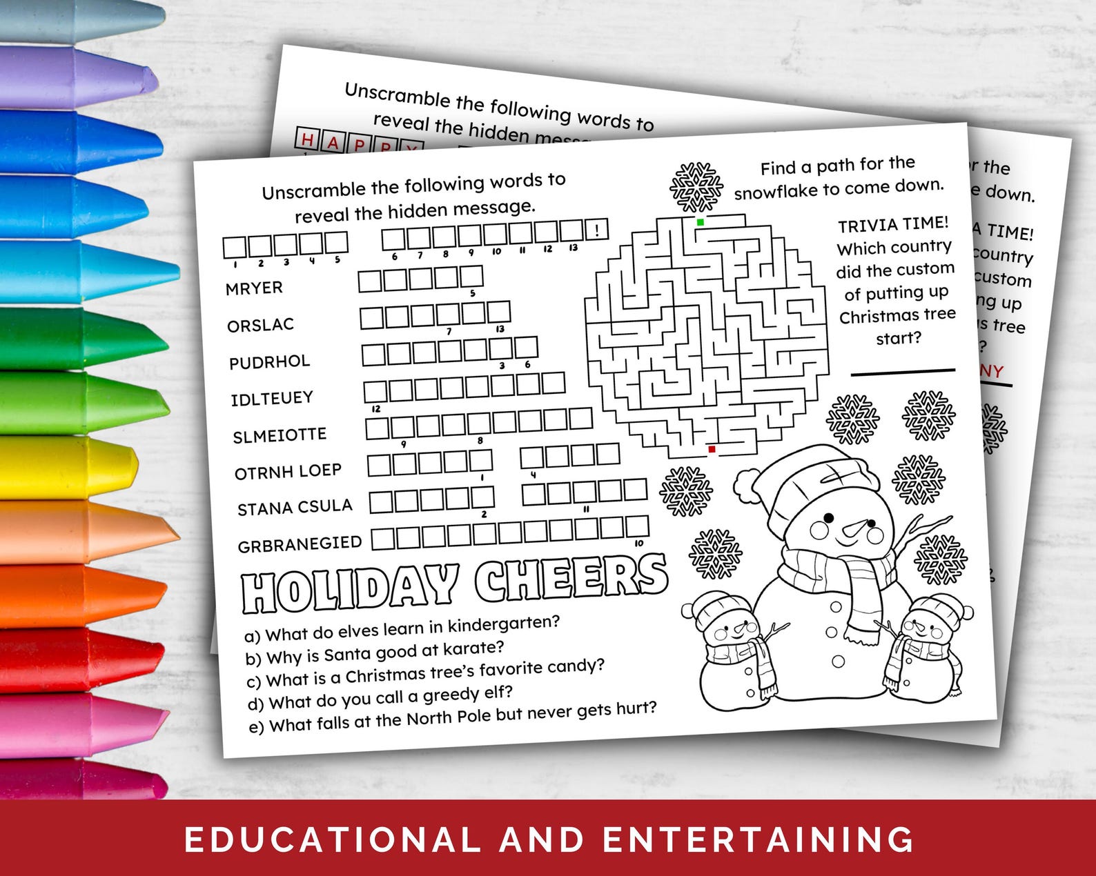 Printable Christmas Placemat for School, Home and Parties, Christmas ...