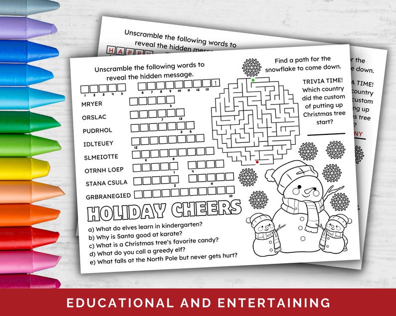 Printable Christmas Placemat for School, Home and Parties, Christmas ...