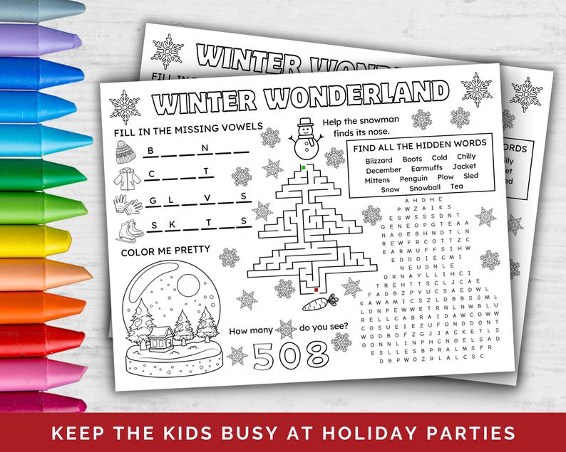 Printable Christmas Placemat for School, Home and Parties, Christmas ...