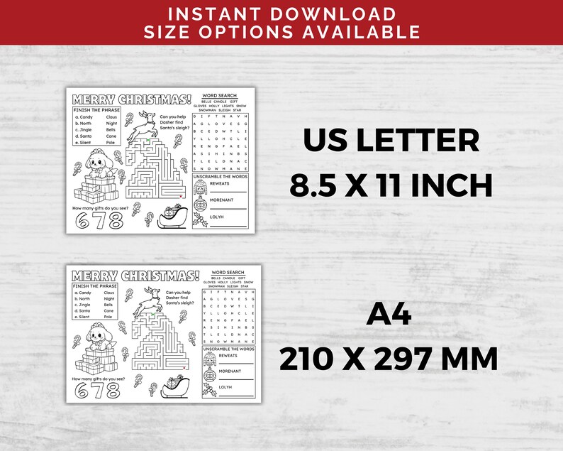 Printable Christmas Placemat for School, Home and Parties, Christmas ...