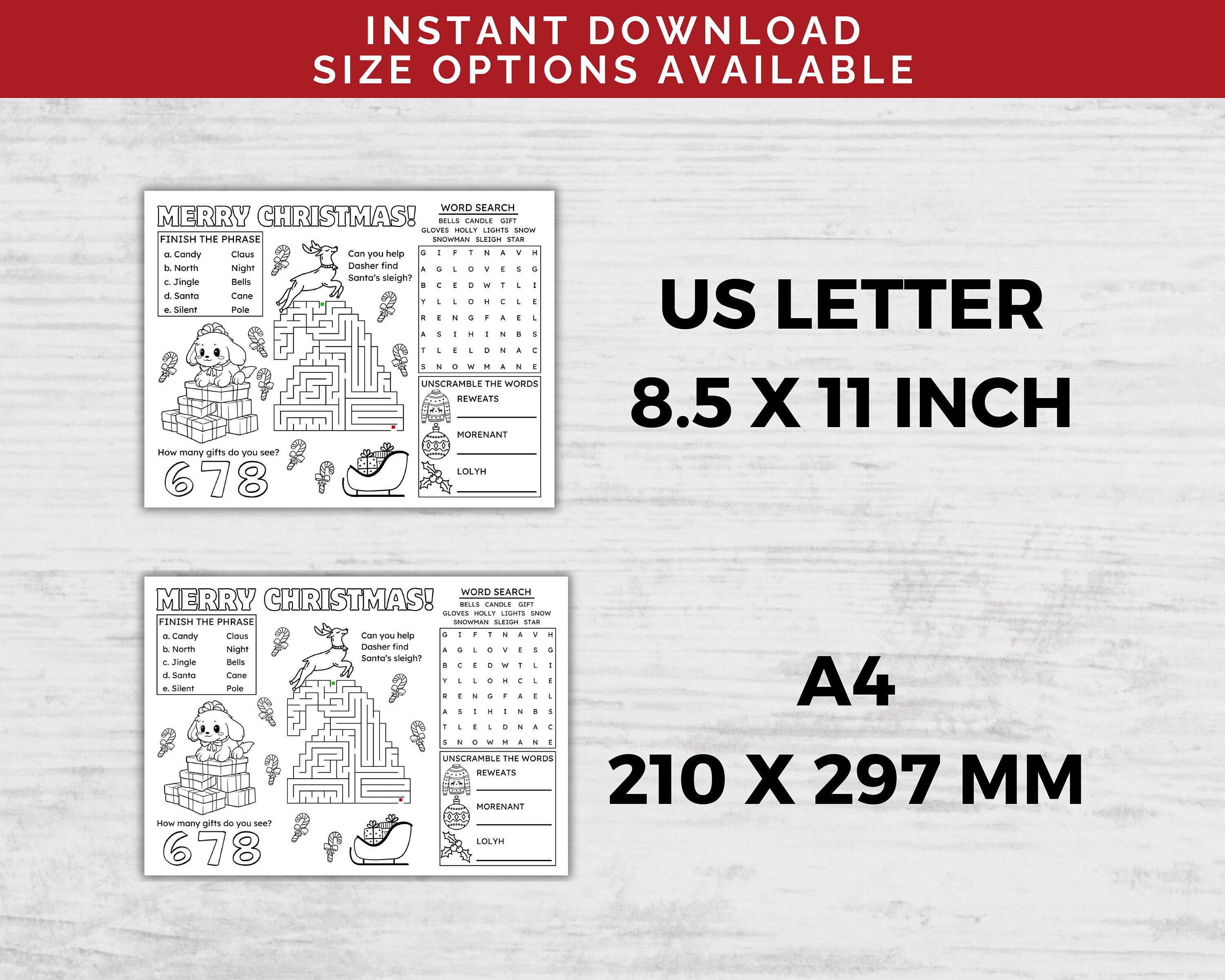 Printable Christmas Placemat for School, Home and Parties, Christmas ...