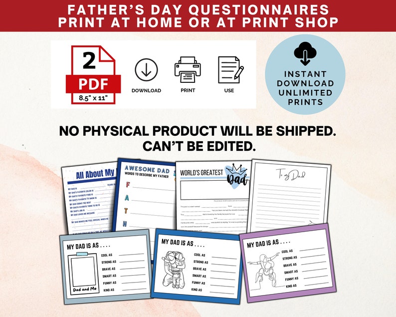 Printable Fathers Day Questionnaires, All About My Dad, Fill in the ...