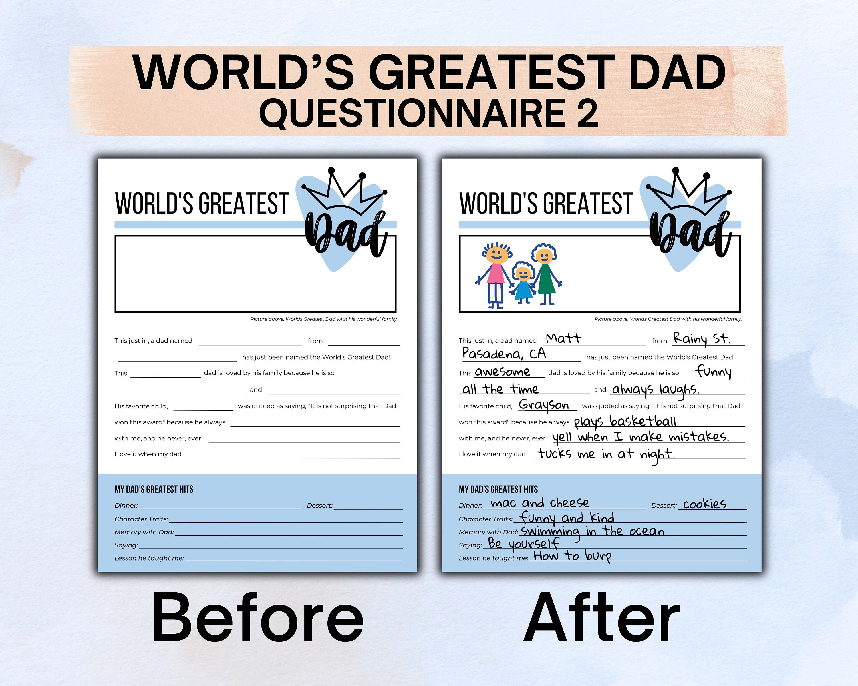 All About My Dad, Printable Daddy Craft, Father's Day Questionnaires ...