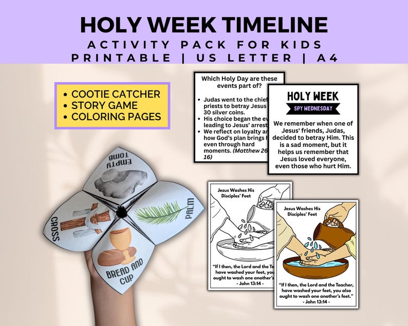 Printable Holy Week Activities for Kids: Cootie Catcher, Bible Story ...