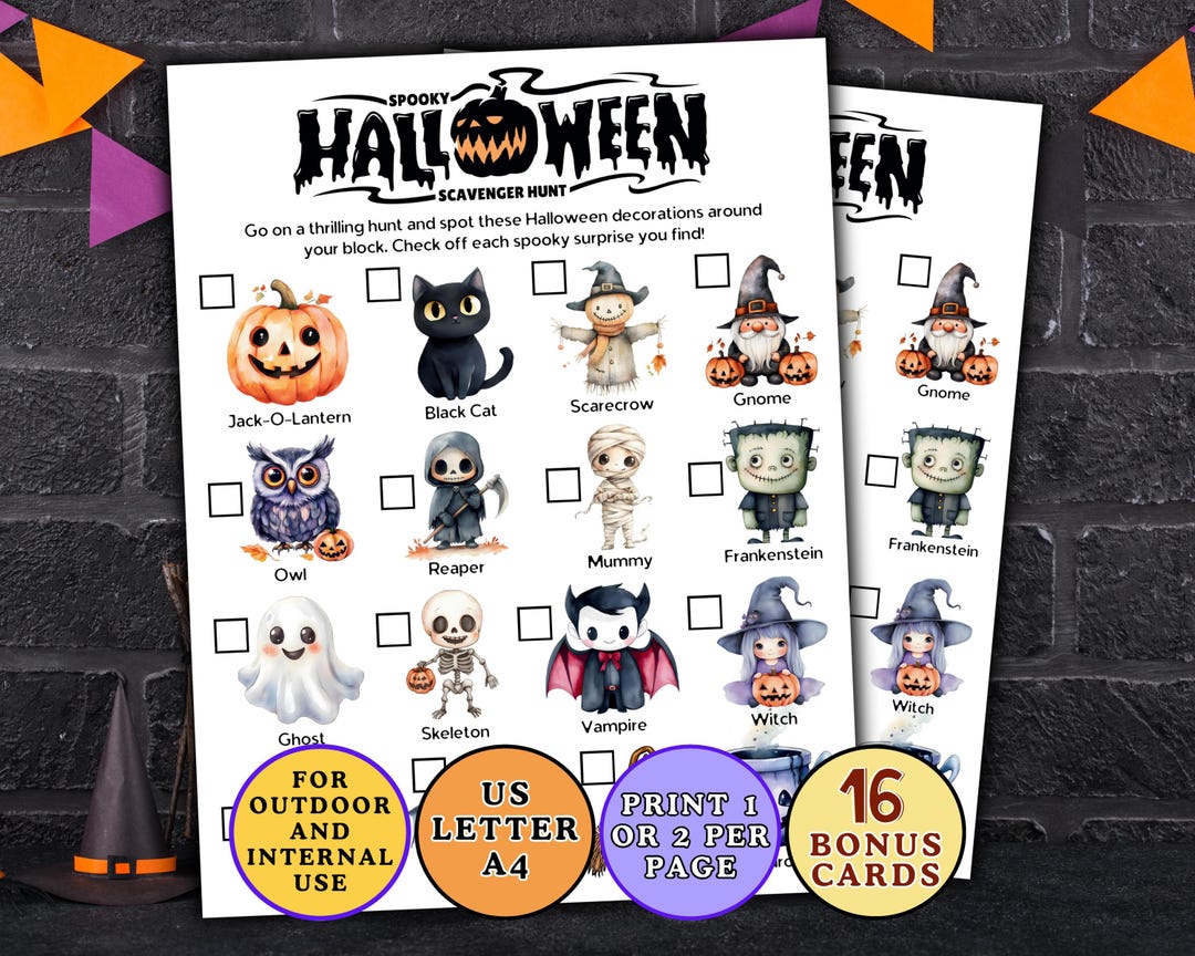 Halloween Scavenger Hunt Printable for Kids Indoor & Outdoor Game, 16 ...