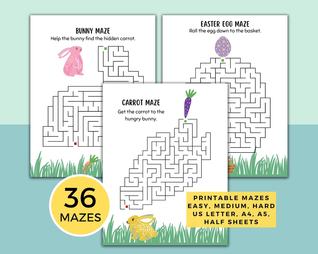 36 Unique Easter Mazes for Kids, Printable Easter Activity, Easter ...