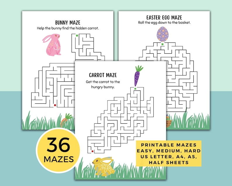 36 Unique Easter Mazes for Kids, Printable Easter Activity, Easter ...