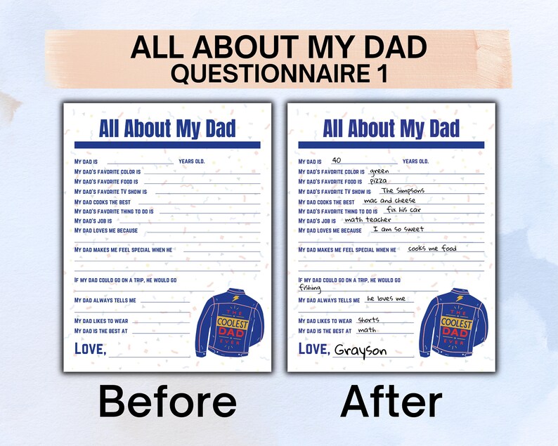 All About My Dad, Printable Daddy Craft, Father's Day Questionnaires ...