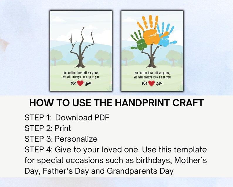 Niños HandPrint Arte imprimible, Huella de la mano del Día del Padre ...