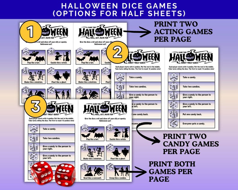 Printable Halloween Dice Game Set - Candy Collecting & Acting Game ...