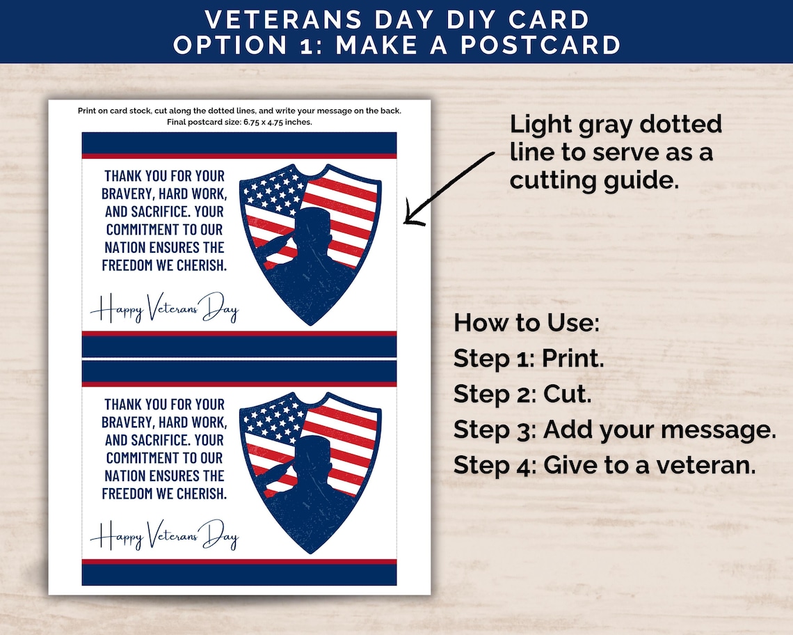 Happy Veterans Day Cards Printable, DIY Patriotic Veterans Day Postcard ...