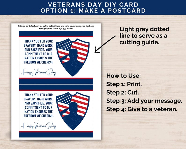 Happy Veterans Day Cards Printable, DIY Patriotic Veterans Day Postcard ...
