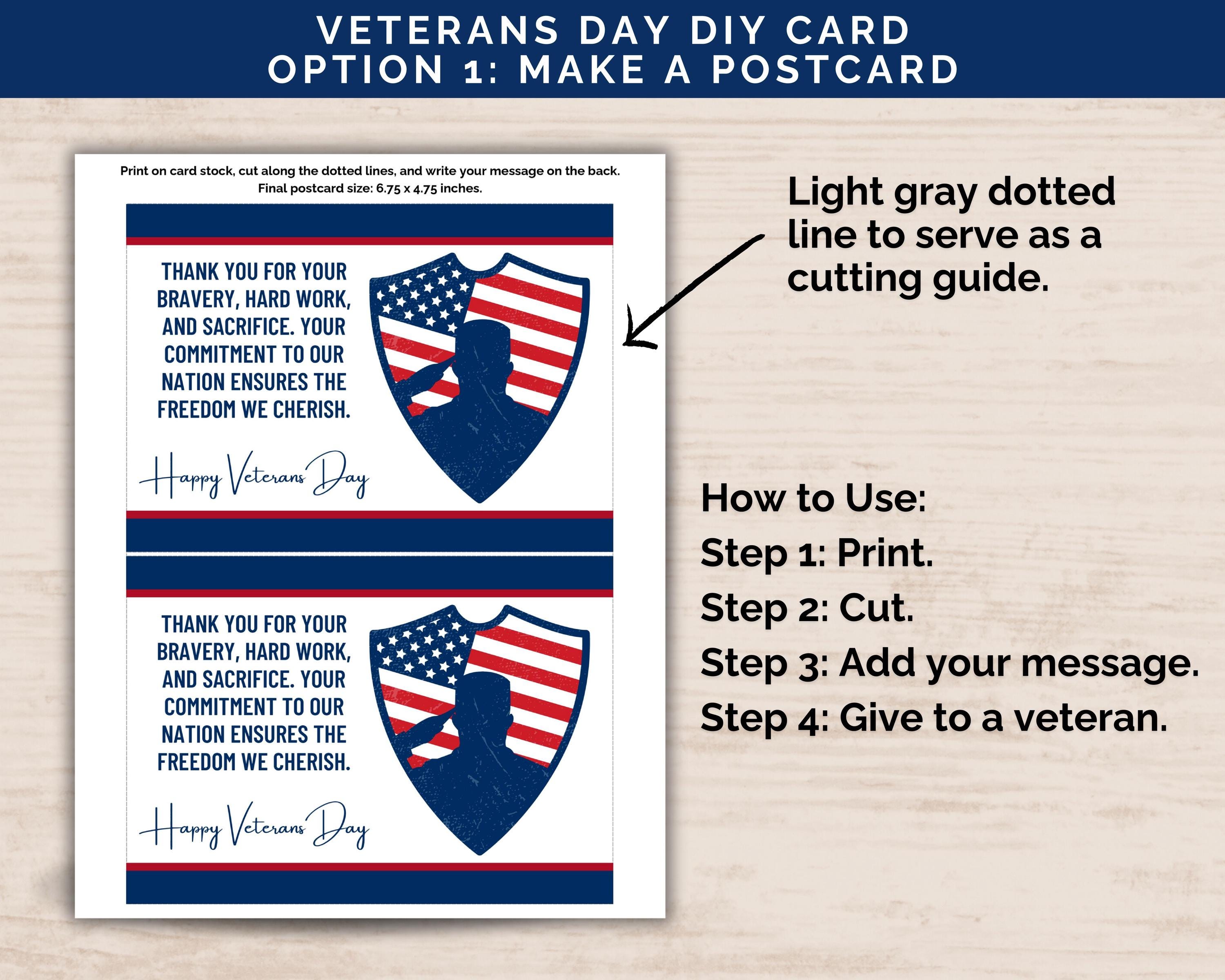 Happy Veterans Day Cards Printable, DIY Patriotic Veterans Day Postcard ...