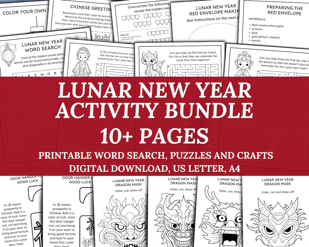 Lunar New Year Printable Activity Bundle, Chinese New Year Coloring ...