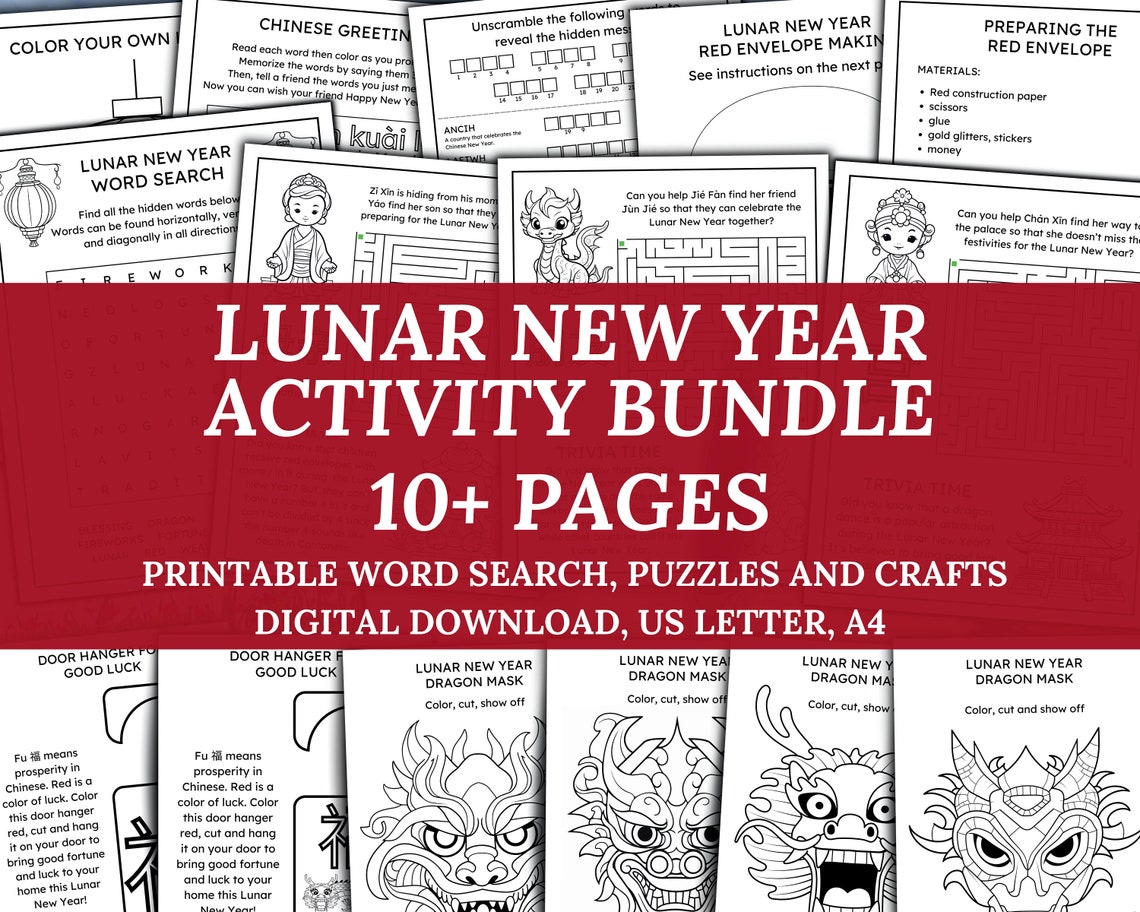 Lunar New Year Printable Activity Bundle, Chinese New Year Coloring ...