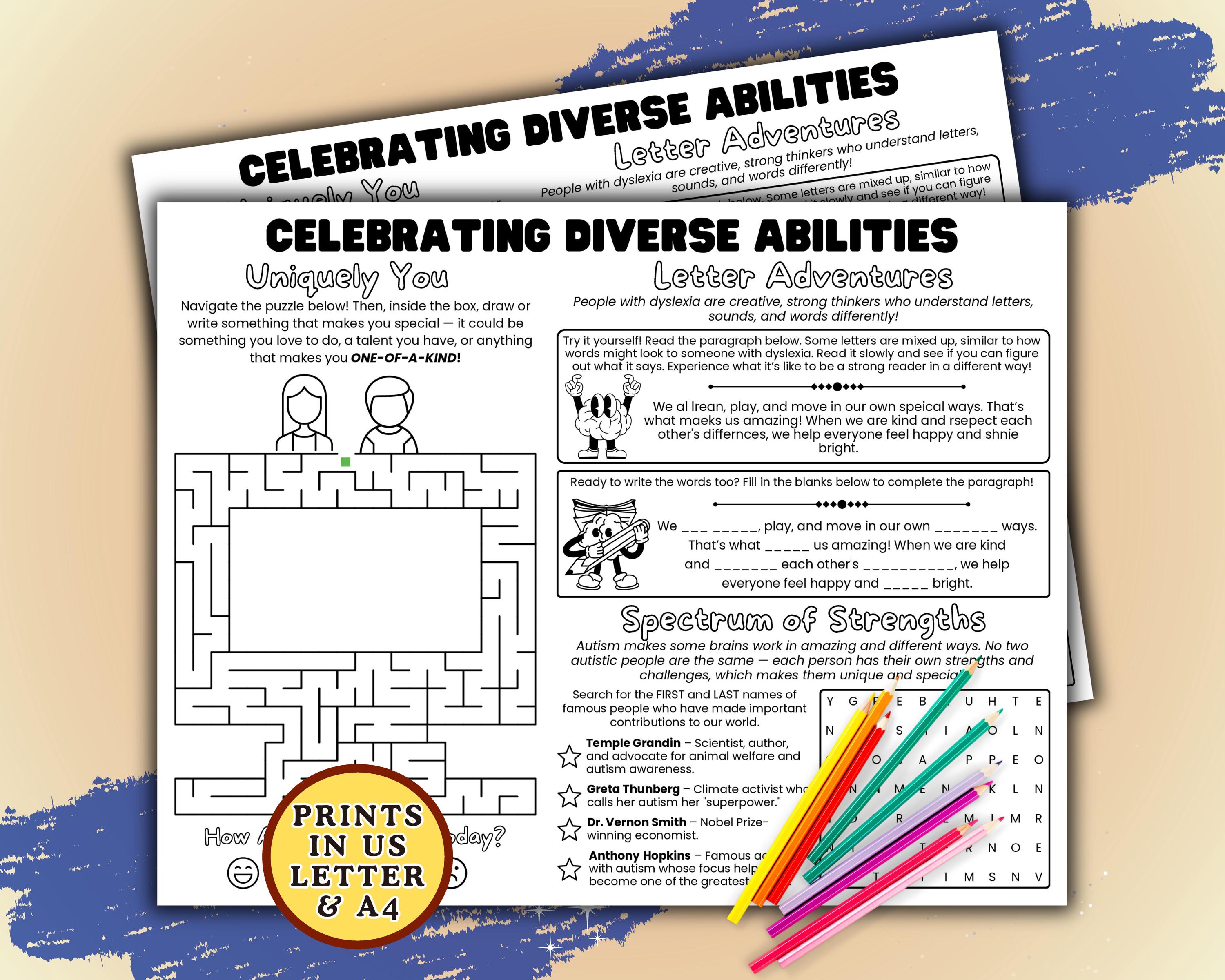 Printable Neurodiversity Activity Placemat | Autism and Dyslexia ...