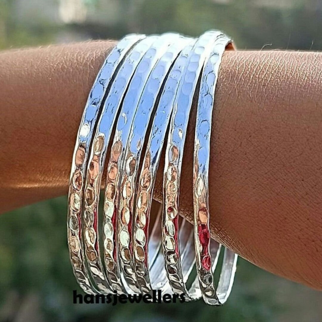 Stacking Bangle in Sterling Silver, Sterling Silver Bangle Set, Set of ...