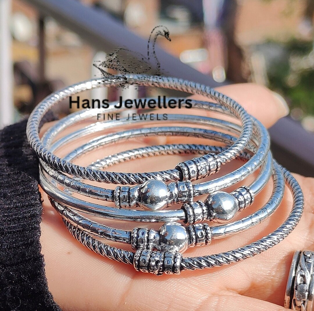 Sterling Silver Stacking Bangles Set of 5: Adjustable Handcrafted ...