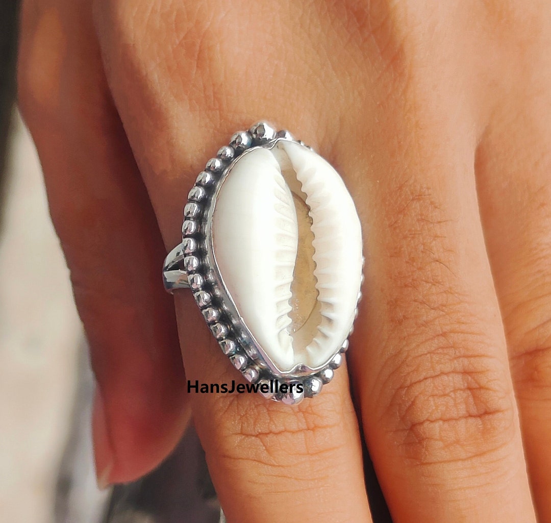 Triple Dotted Cowrie Ring, Cowrie Shell Ring, Beach Shell Ring, 925 ...