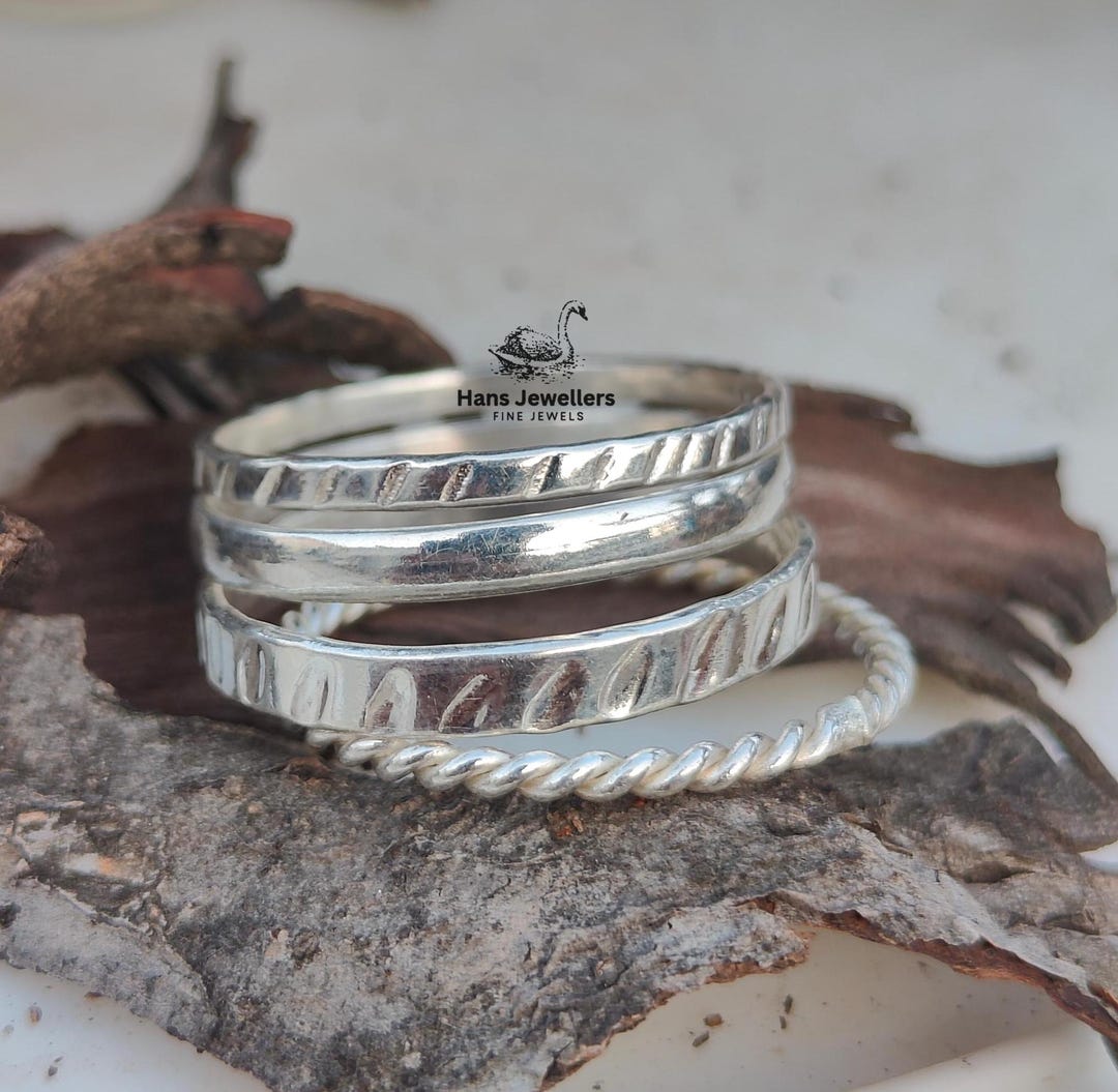 Set of 4 Sterling Silver Stacking Rings, Thin & Thick Rings, Dainty ...
