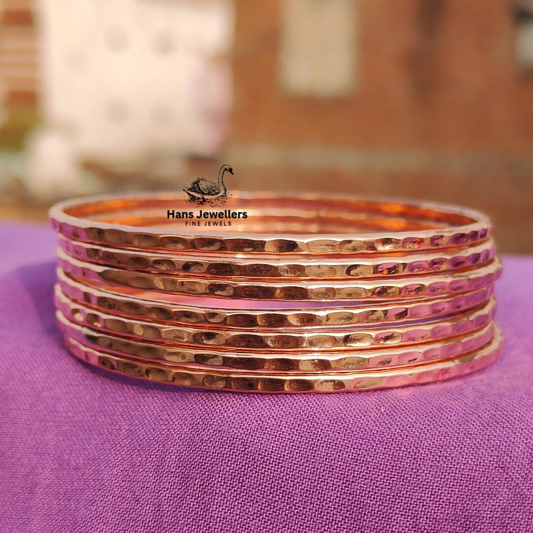 Set of 7 Solid Copper Bangle, Pure Copper Bangle, Set of 7, Hammered ...
