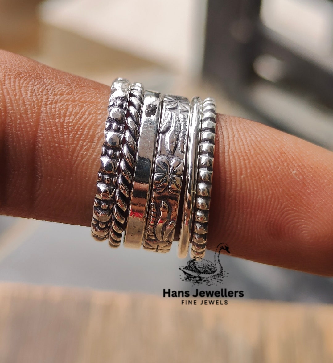 Set of 6 Sterling Silver Stacking Rings, Thin & Thick Rings, Assorted ...