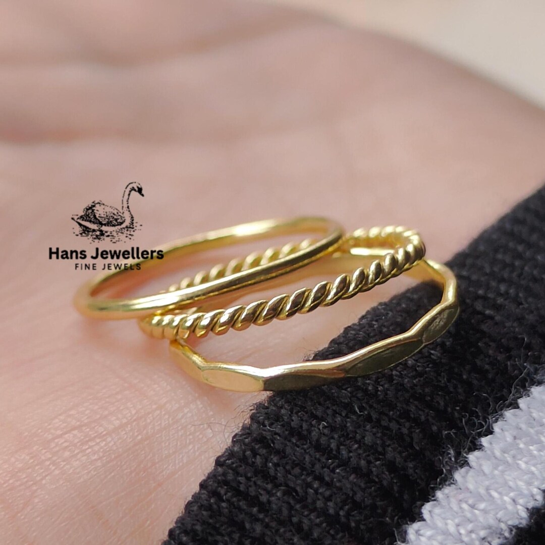 Set of 3 Gold Stacking Rings, 14k Gold Filled Stackable Ring Set, Rope ...