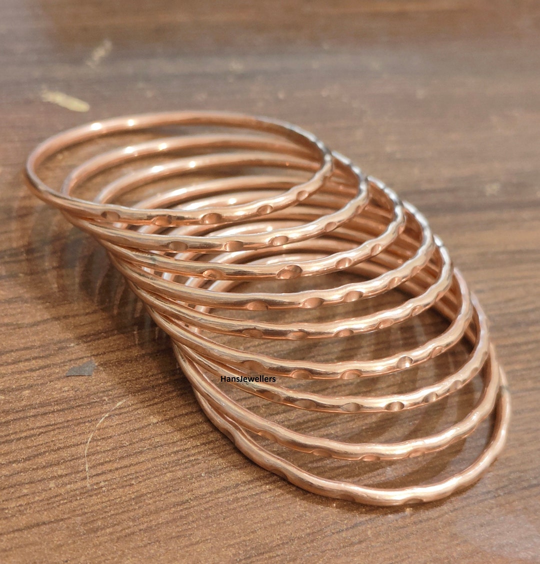 Set of 9 Solid Copper Bangles /bracelet ,hammered Bangle/bracelet ,pure ...