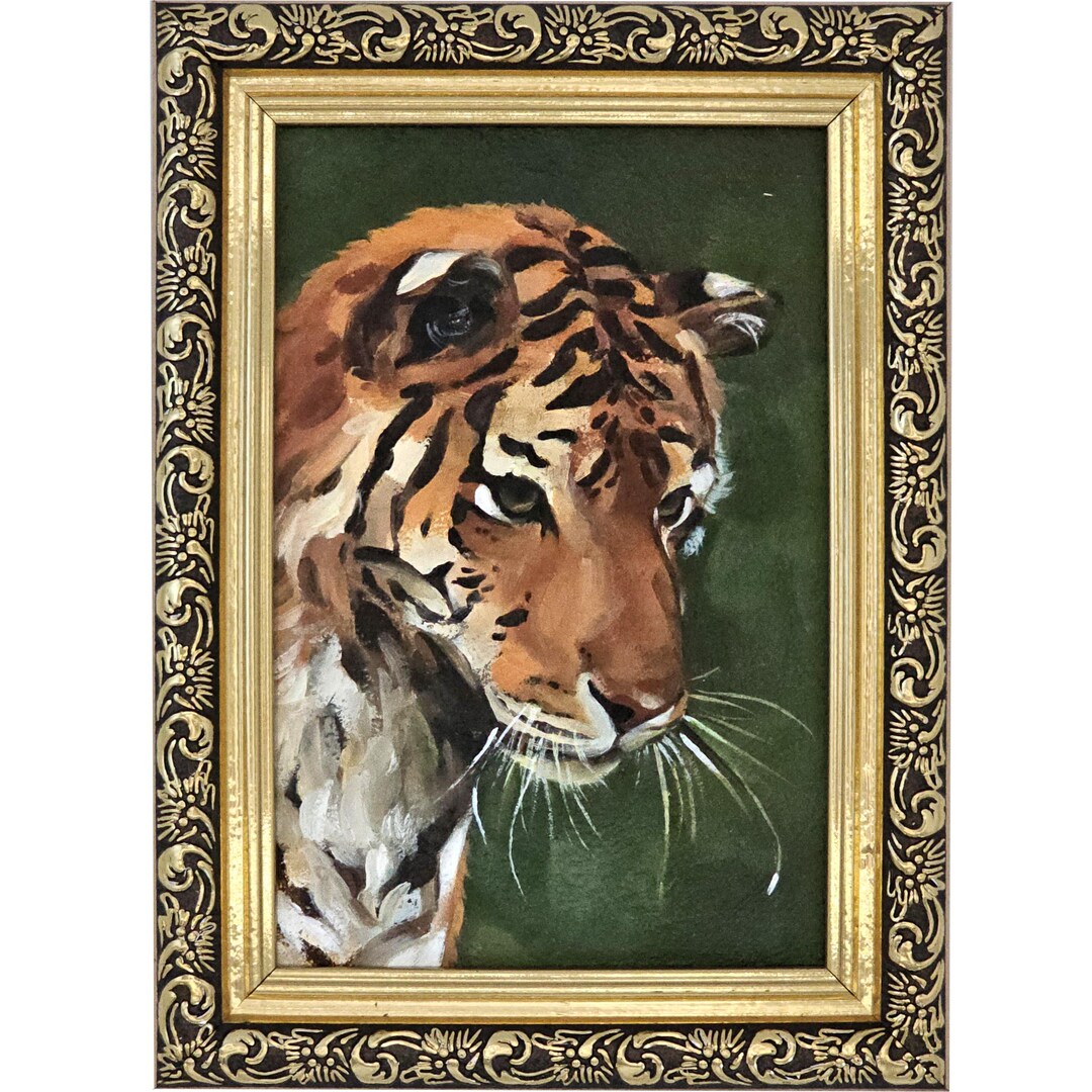 Original Oil Painting Tiger Head Wildlife Art 4x6 Framed Animal ...