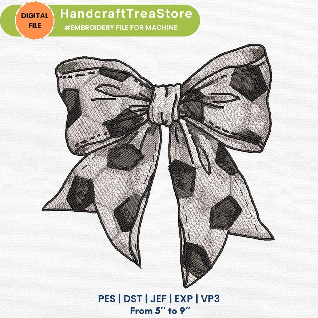 Soccer Bow Machine Embroidery File - Sports Ribbon Applique Design ...