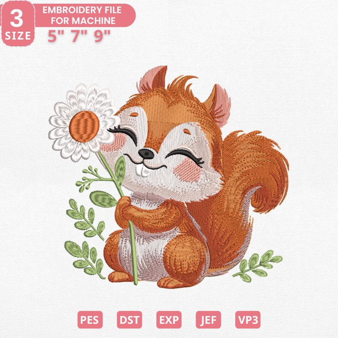 Baby Squirrel Embroidery Design, Cute Woodland Animal Stitch File With ...