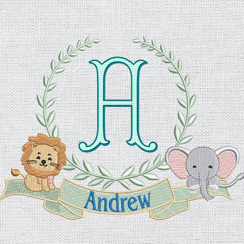 Safari Baby Frame Embroidery Design, Lion Elephant Wreath Jungle Animal ...