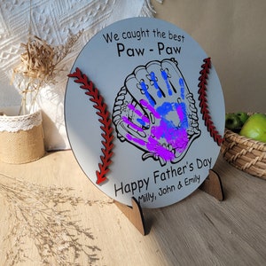 We Caught the Best Poppop Handprint Sign, DIY Baseball Dad Personalized ...
