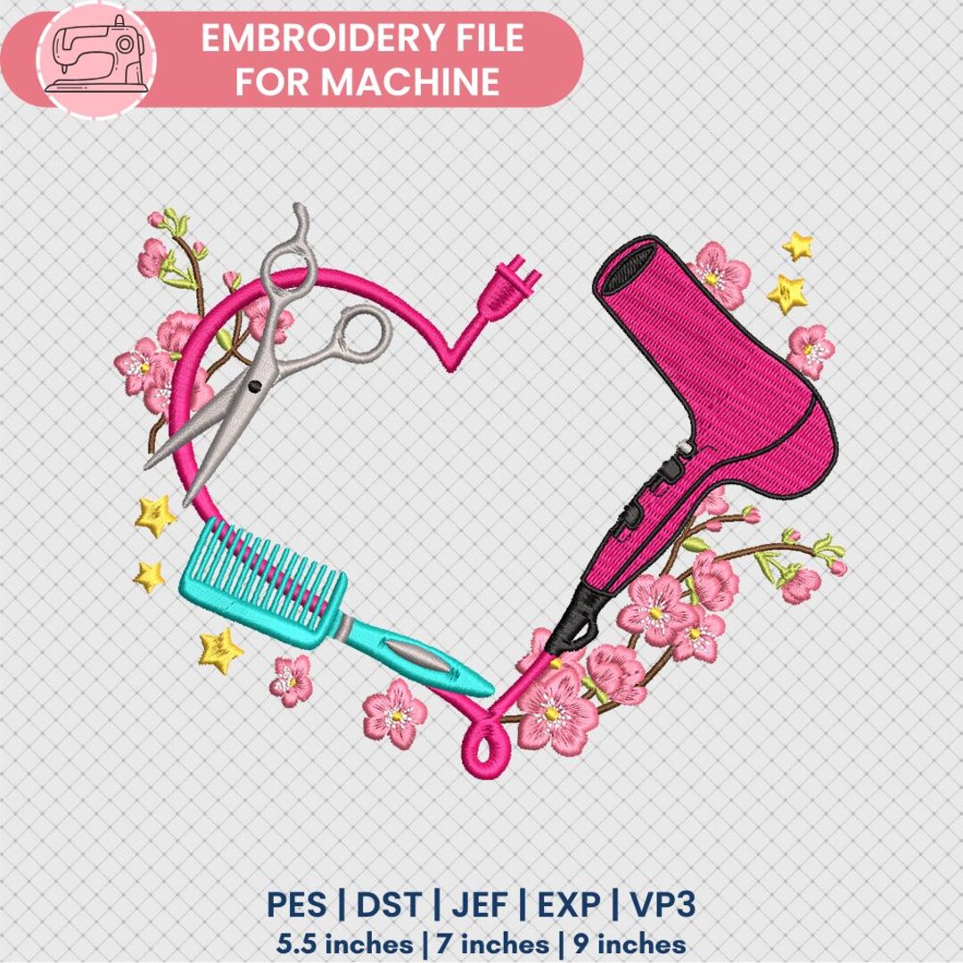 Hair Stylist Heart Embroidery Design – Hair Tools Floral Machine ...