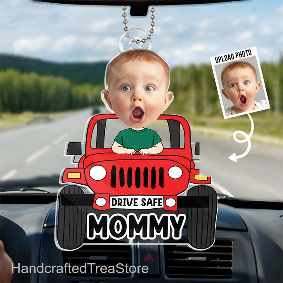 Custom Drive Safe Daddy Ornament, Personalized Car Photo Rearview Car ...