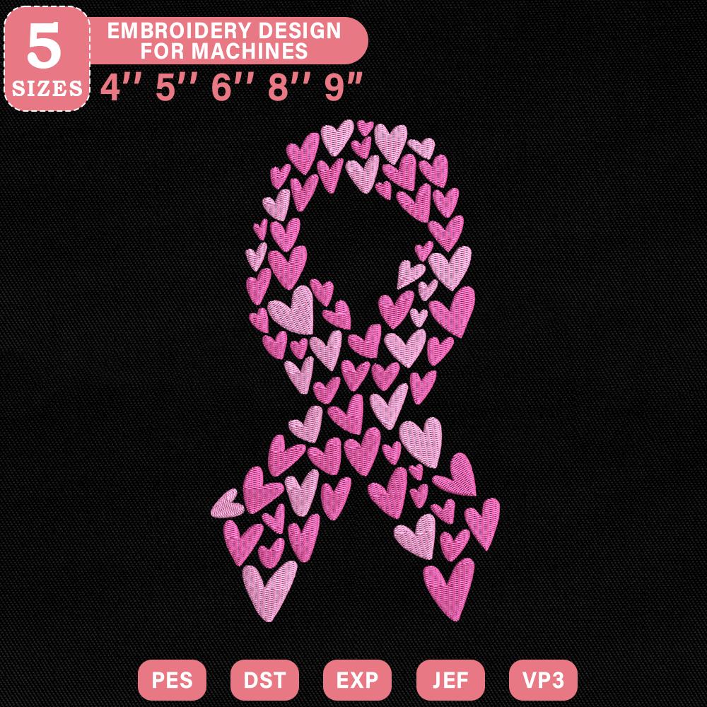 Heart Ribbon Embroidery Design, Breast Cancer Awareness Symbol Formed ...