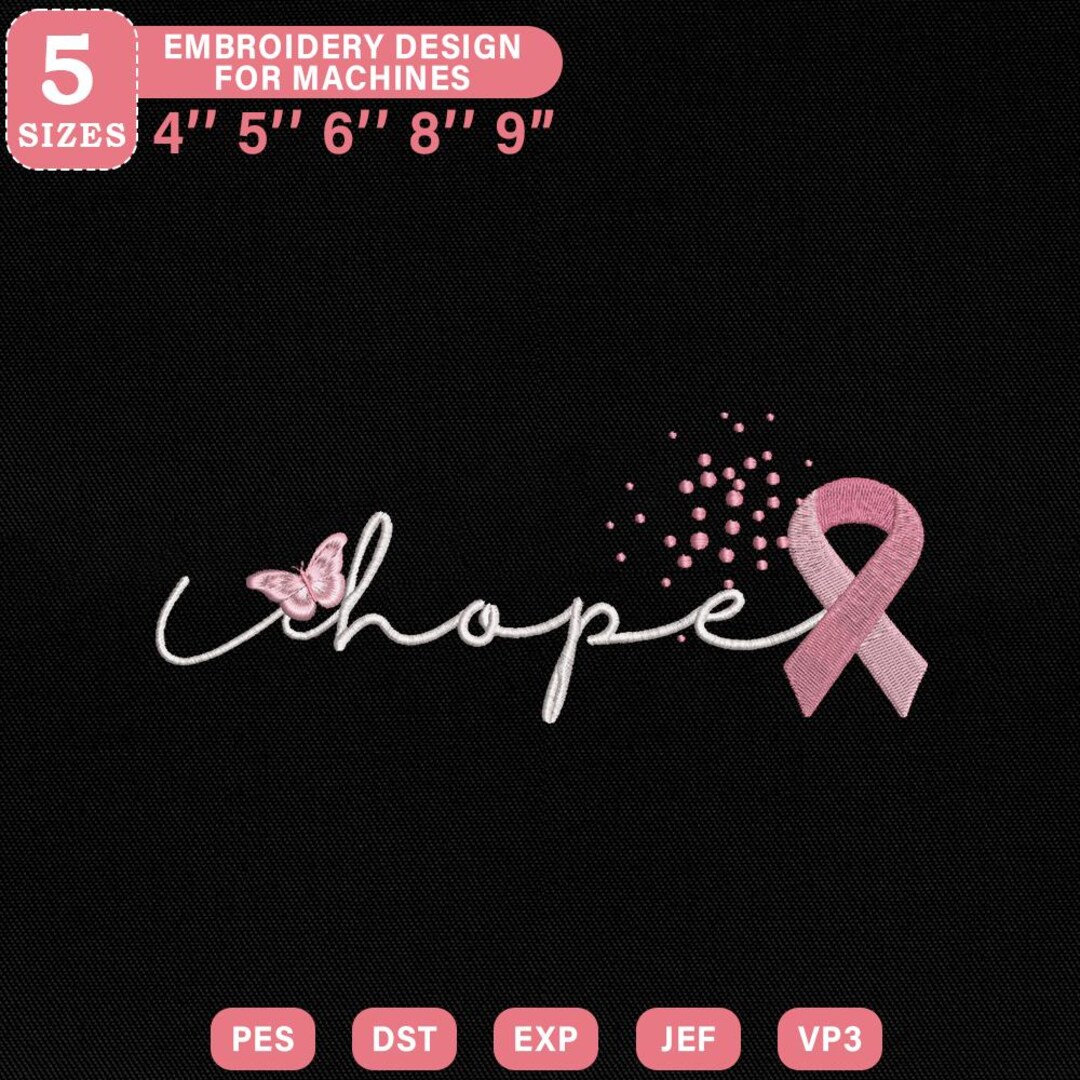 Hope Pink Ribbon Embroidery Design, Breast Cancer Awareness Word With ...
