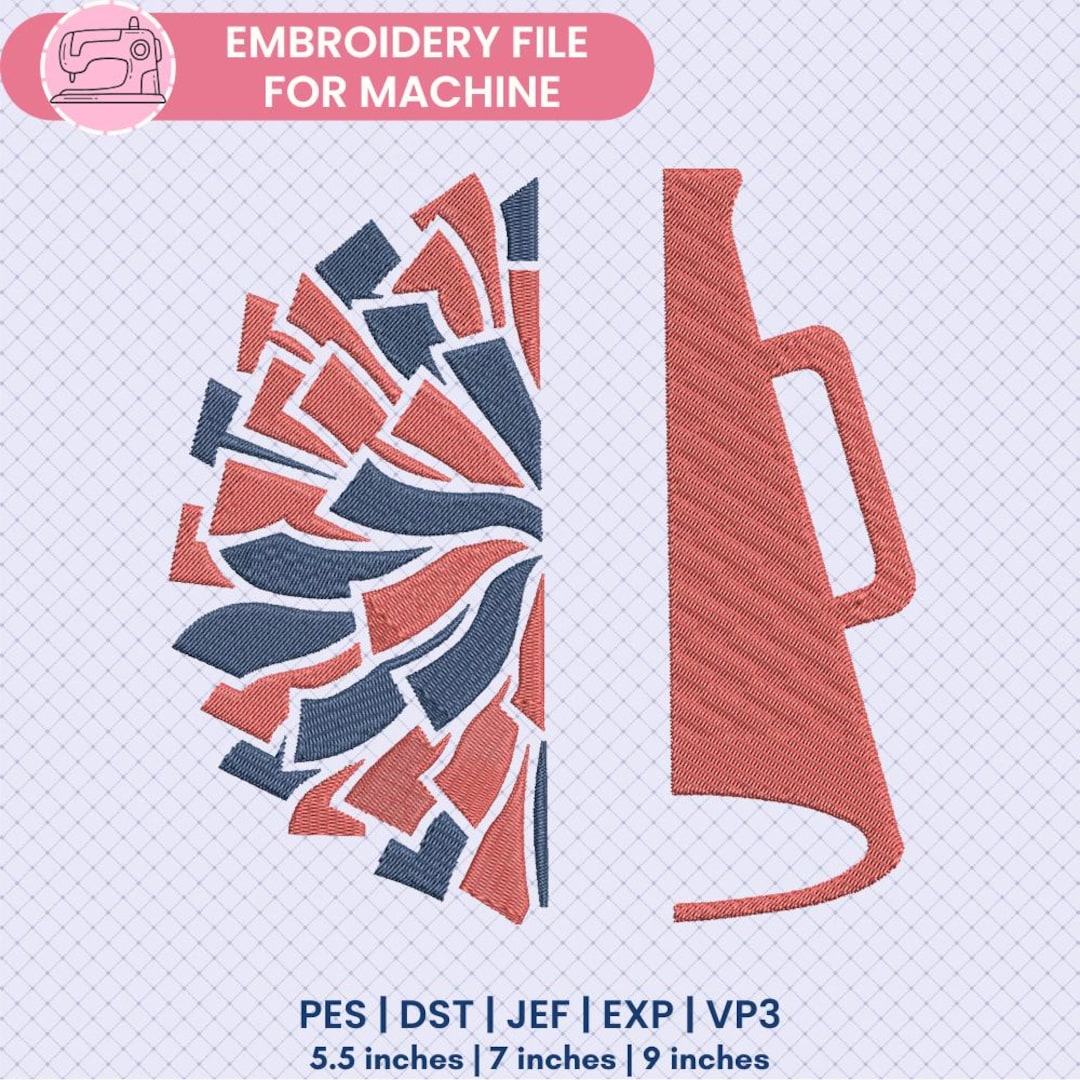 Cheer Megaphone Split Embroidery Design – Pom Pom Cheerleading Split ...