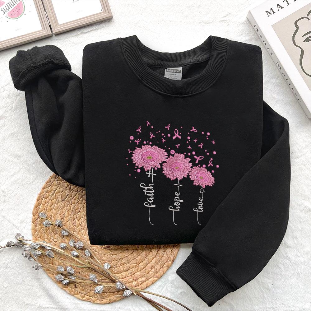 Faith Hope Love Embroidery Design, Pink Awareness Flowers and Ribbons ...