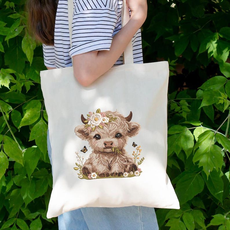 Baby Highland Cow Embroidery Design - Cute Calf With Butterfly ...