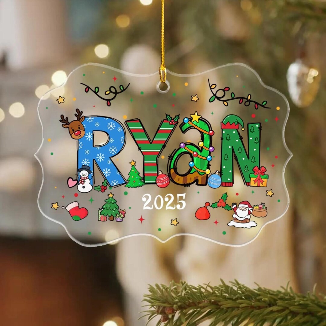 Personalized Kids Name Acrylic Ornament, Custom Alphabet Christmas ...