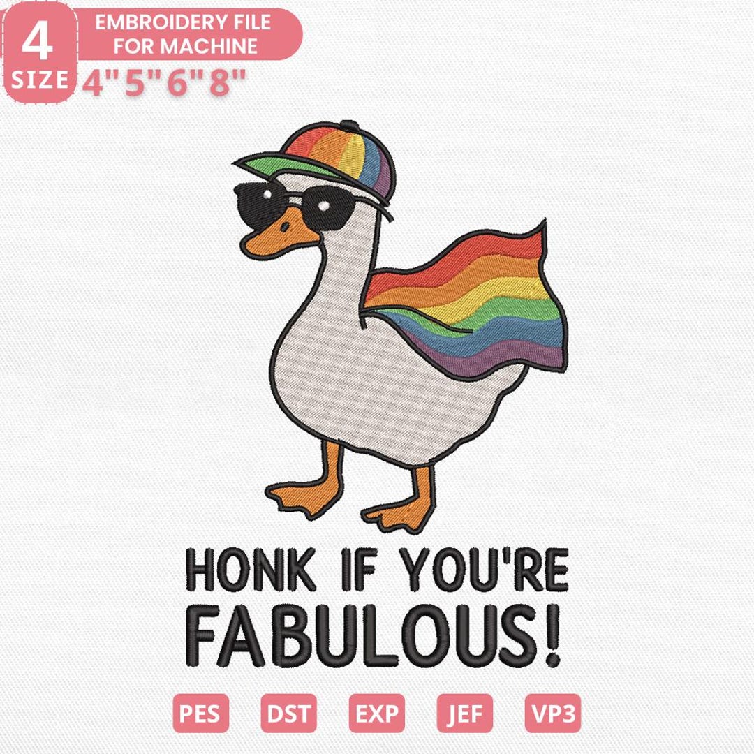 LGBT Pride Goose Embroidery Design, Wearing A Rainbow Pride Flag ...