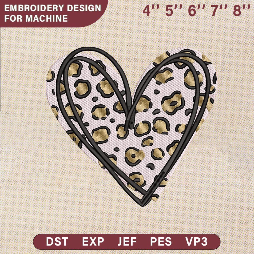 Leopard Print Heart Embroidery Design, Cheetah Animal Pattern ...