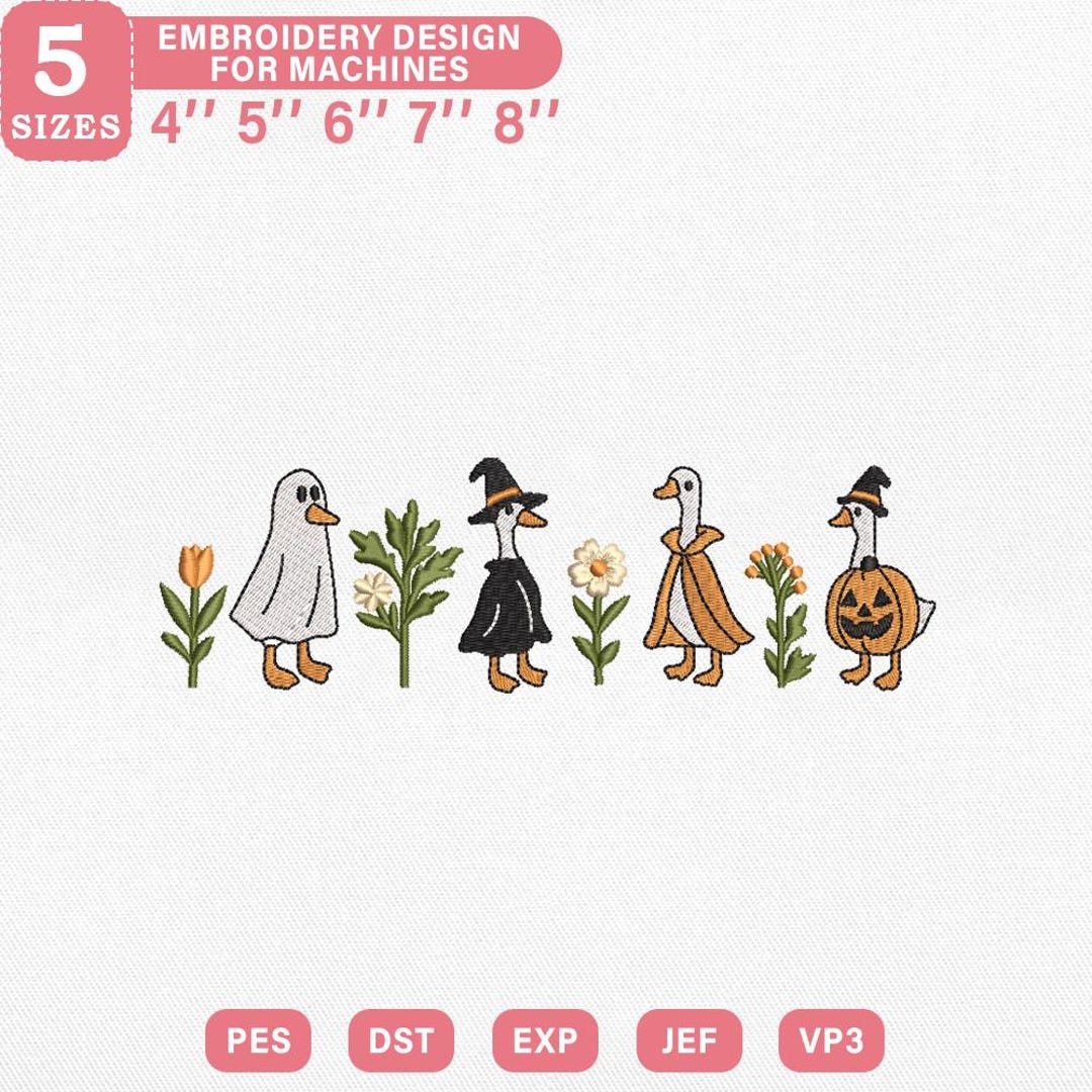 Halloween Goose Embroidery Design, Cute Goose in Costume With Pumpkins ...