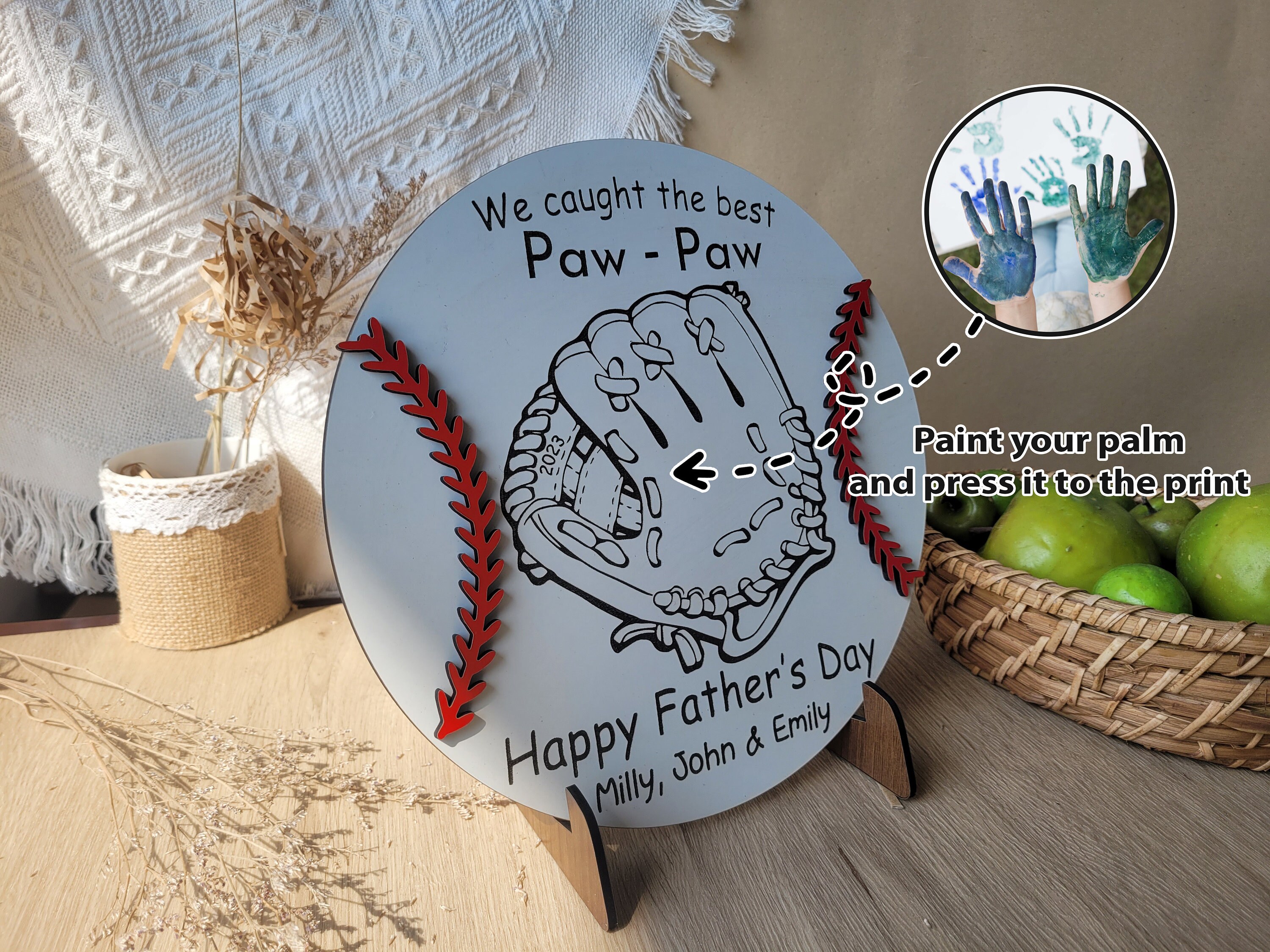We Caught the Best Poppop Handprint Sign, DIY Baseball Dad Personalized ...