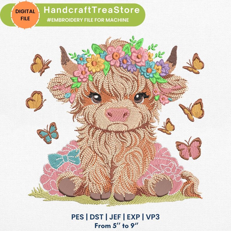 Baby Highland Cow Embroidery Design Bundle - Set of 4 Cute Cow Machine ...