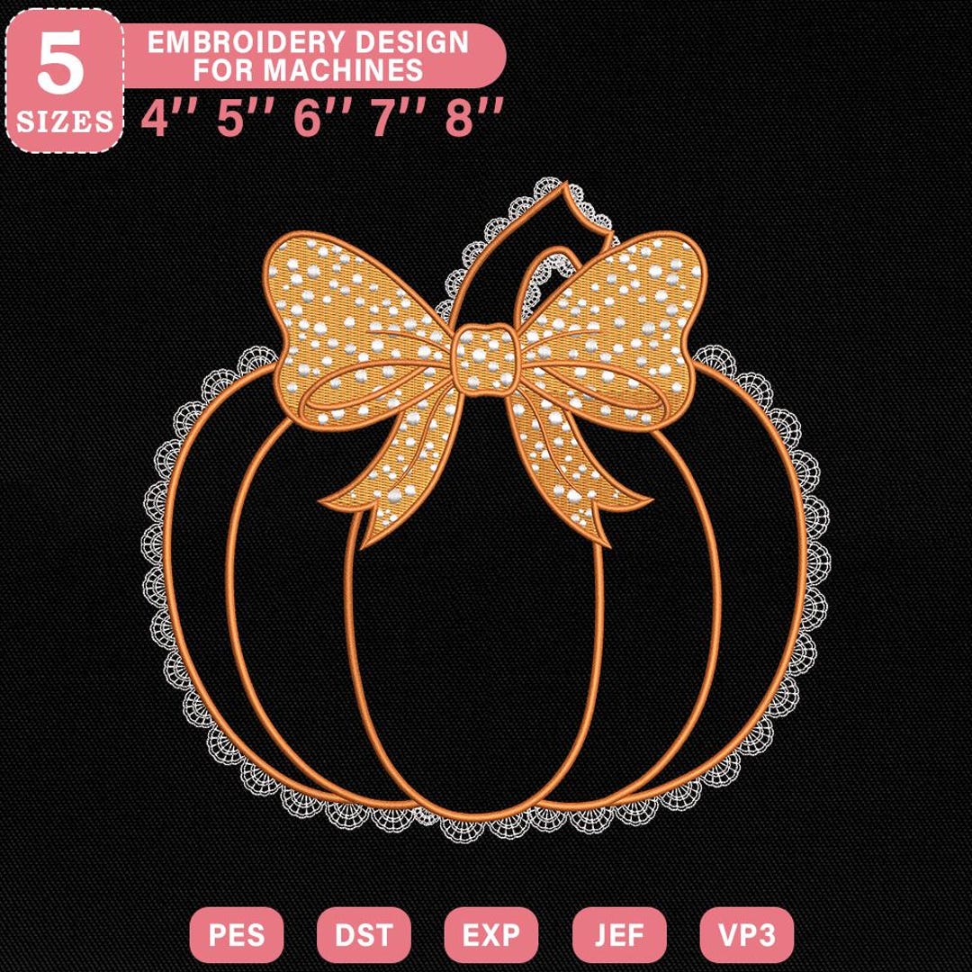 Pumpkin With Bow Embroidery Design, Elegant Halloween Pumpkin Machine ...