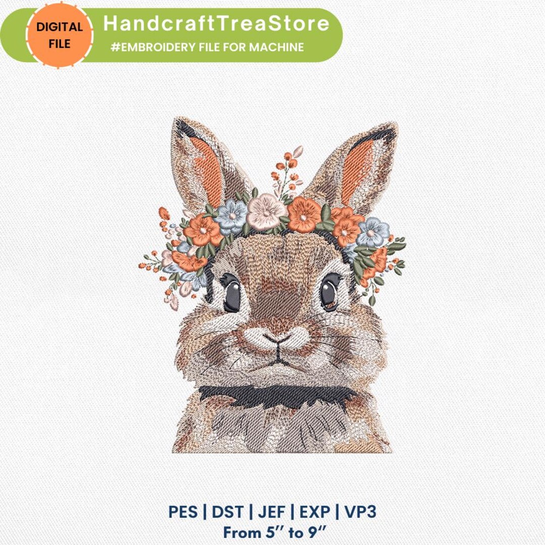 Flowers Bunny Embroidery Machine File - Bunny Easter Design - Instant ...