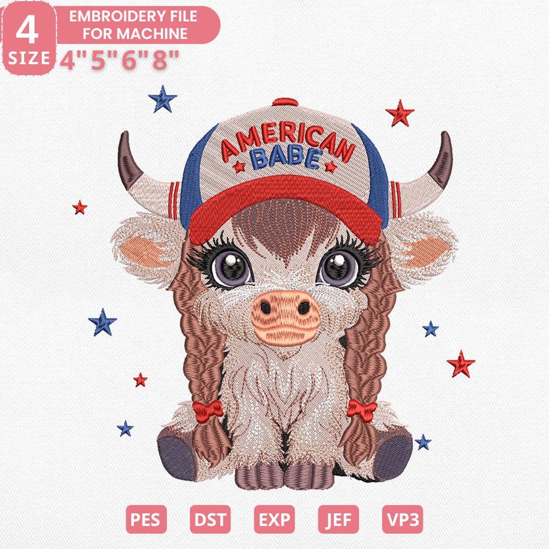 American Babe Cow Embroidery Design, Cute Patriotic Highland Calf 4 ...